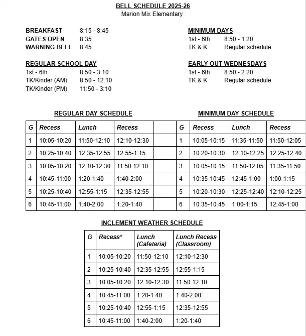 Marion Mix Elementary School - Schedules
